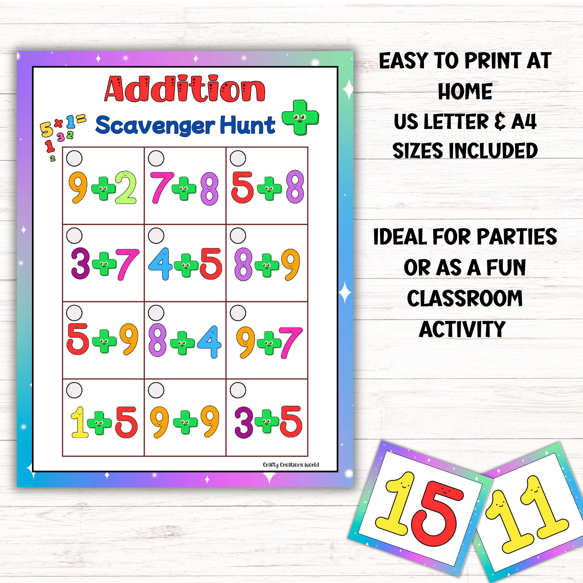 Addition Scavenger Hunt, Math Game for Kids, Classroom Activity, Home ...