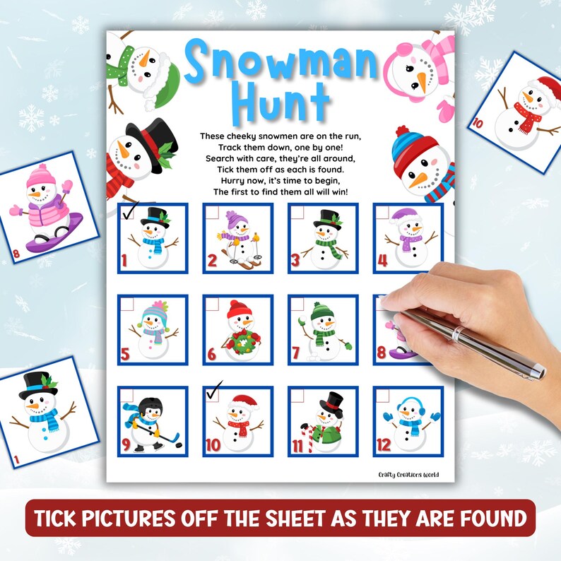 Snowman Hunt Party Game Printable, Christmas Scavenger Hunt for Kids ...