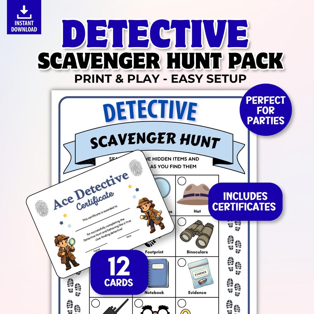 Detective Scavenger Hunt for Kids, Indoor or Outdoor Activity, Treasure ...