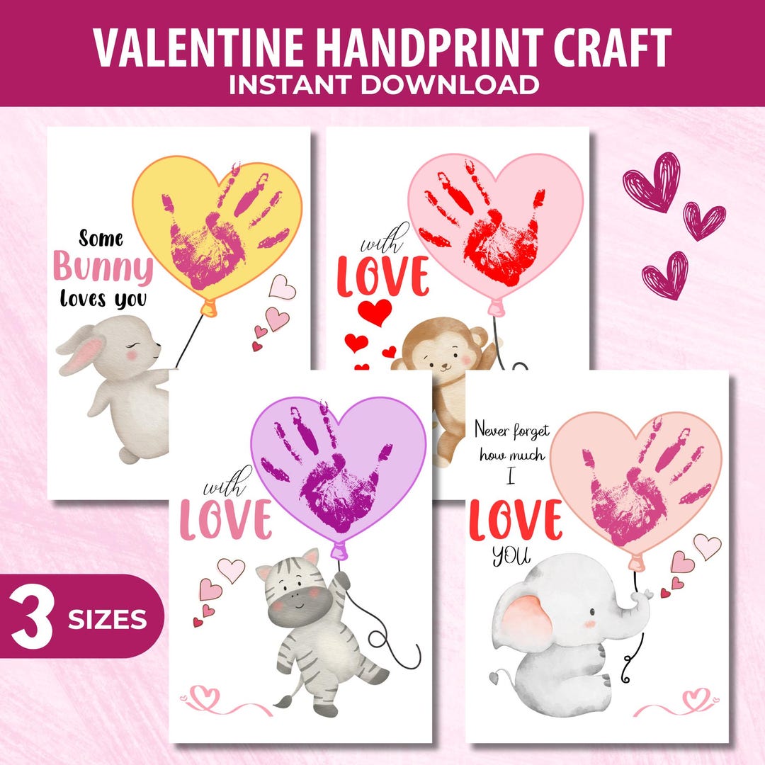 Valentine Handprint Art, Animal Nursery Decor, Keepsake Gift (digital ...