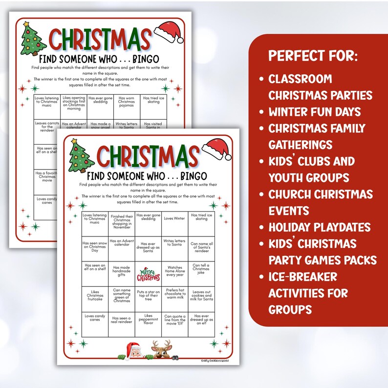 Christmas Party Game, Find Someone Who Bingo, Ice-breaker Activity ...