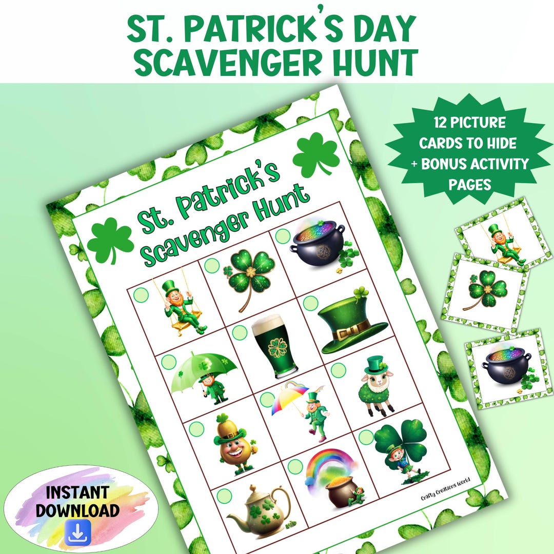 St Patrick's Day Scavenger Hunt for Kids, Saint Patty's Indoor or ...