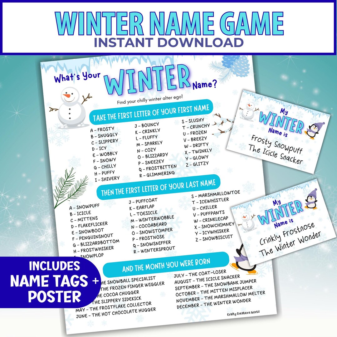 Whats Your Winter Name Game for Kids, Seasonal Name Generator ...