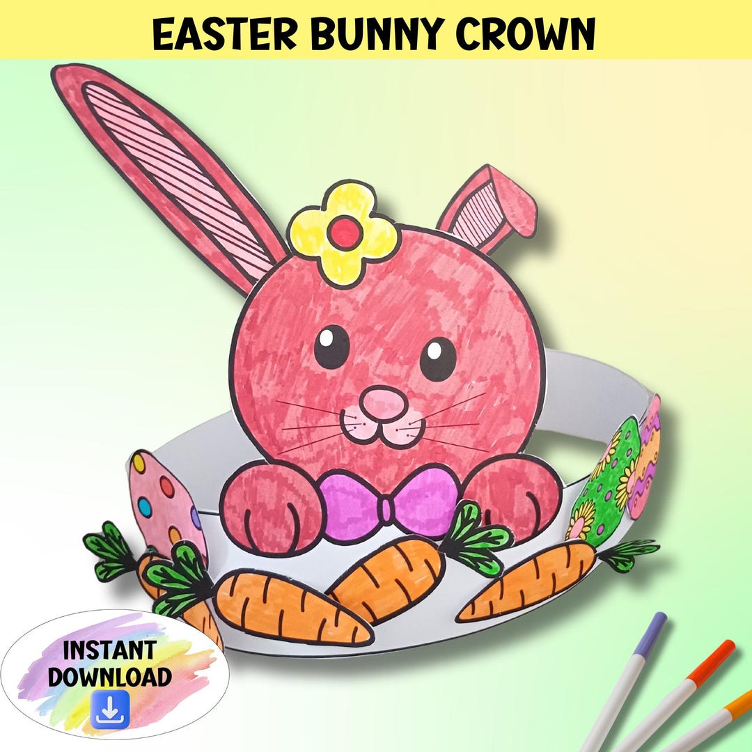 Paper Easter Crown Template, Bunny Headband Coloring Craft Printable ...