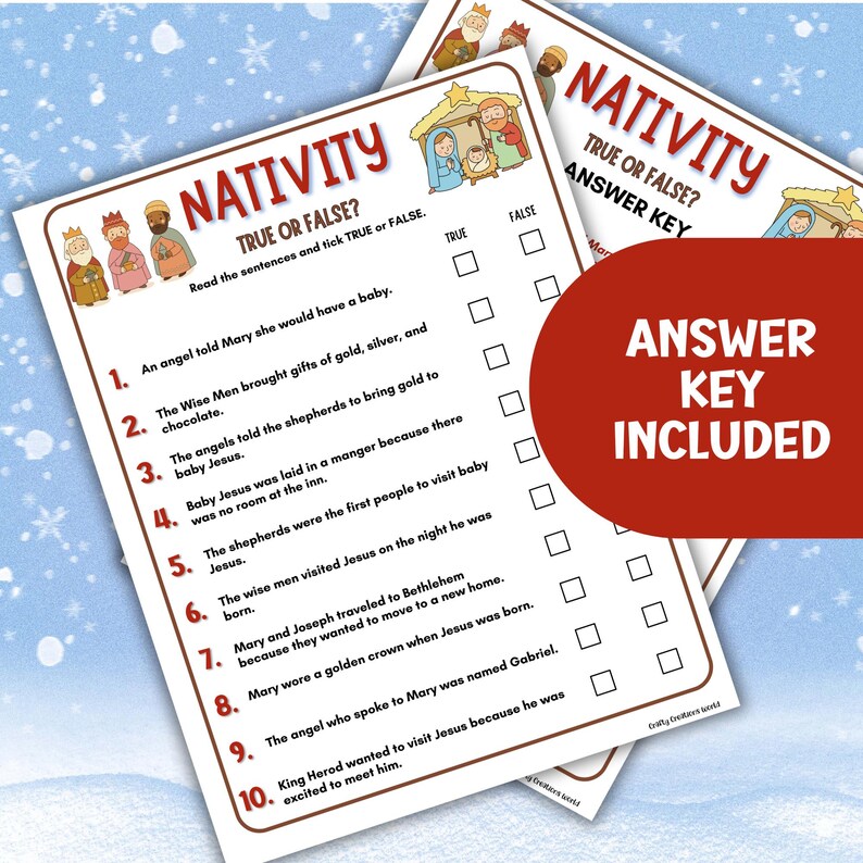 Nativity Quiz Printable, Bible True or False Game, Trivia Activity for ...
