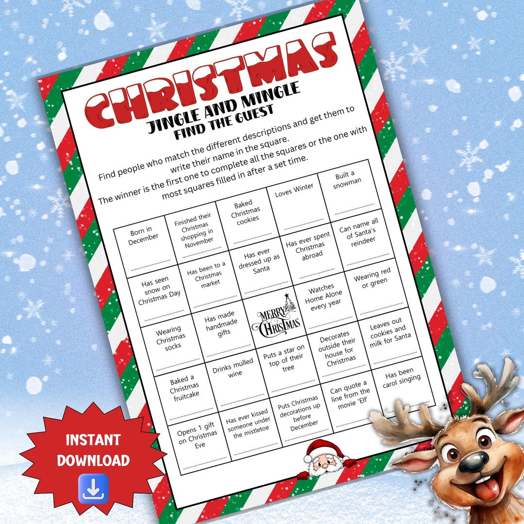 Christmas Party Game, Find the Guest Bingo, Office Ice-breaker Social ...