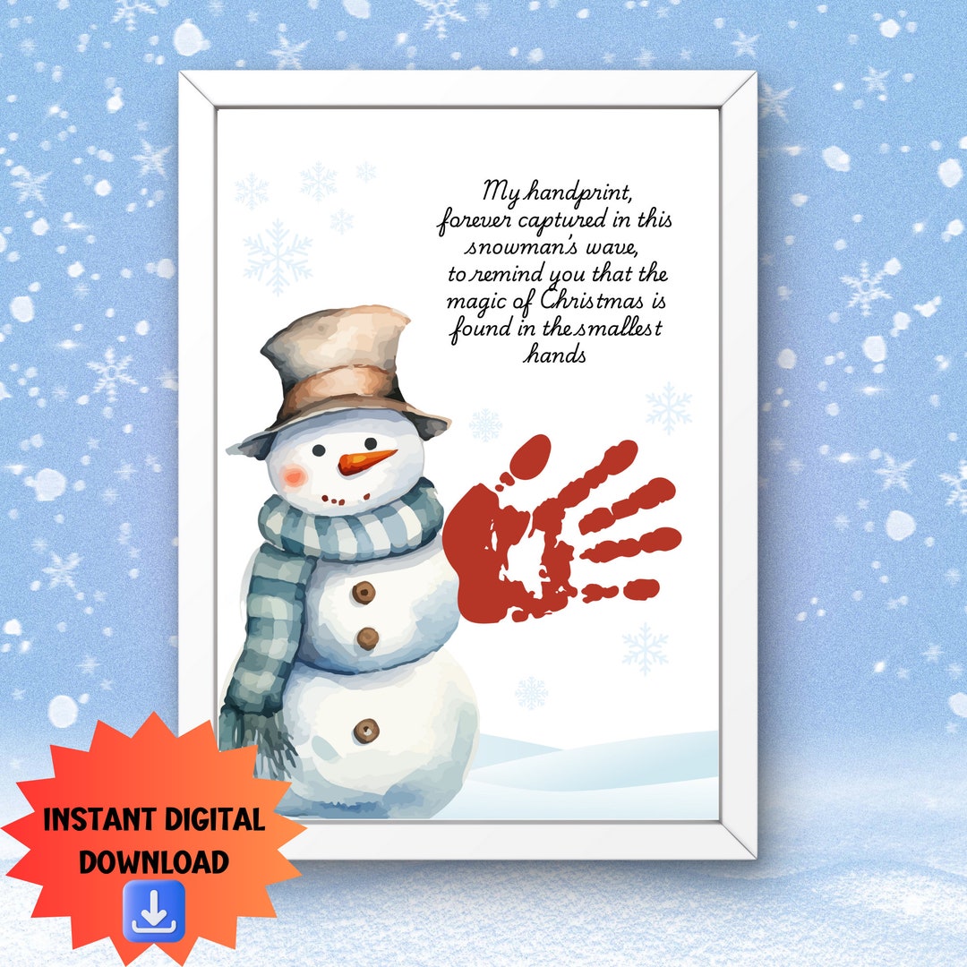Christmas Snowman Handprint Art, Christmas DIY Card, Christmas Arts and ...