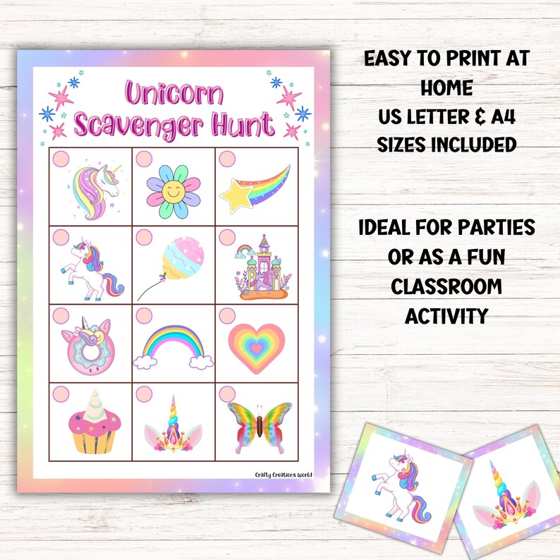 Unicorn Scavenger Hunt for Kids, Indoor or Outdoor Holiday Activity ...