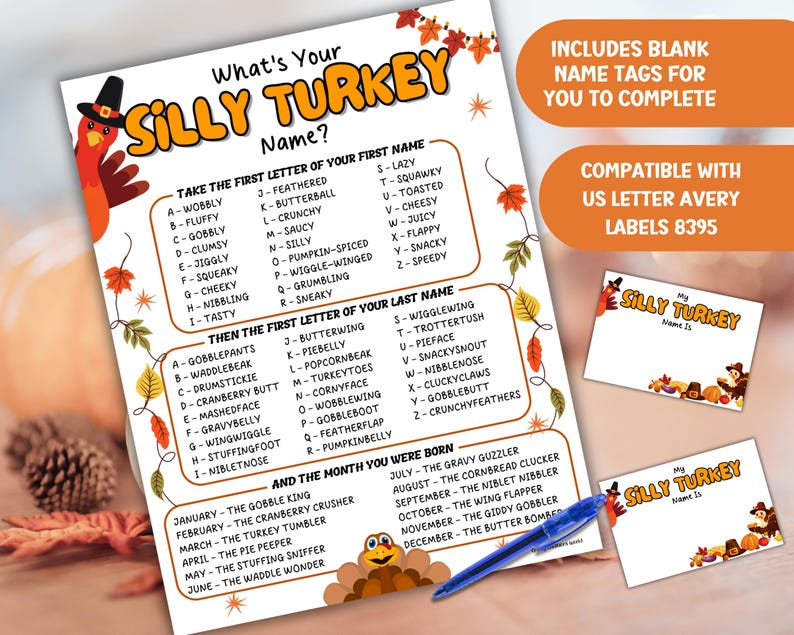 Whats Your Silly Turkey Name, Printable Thanksgiving Name Generator ...