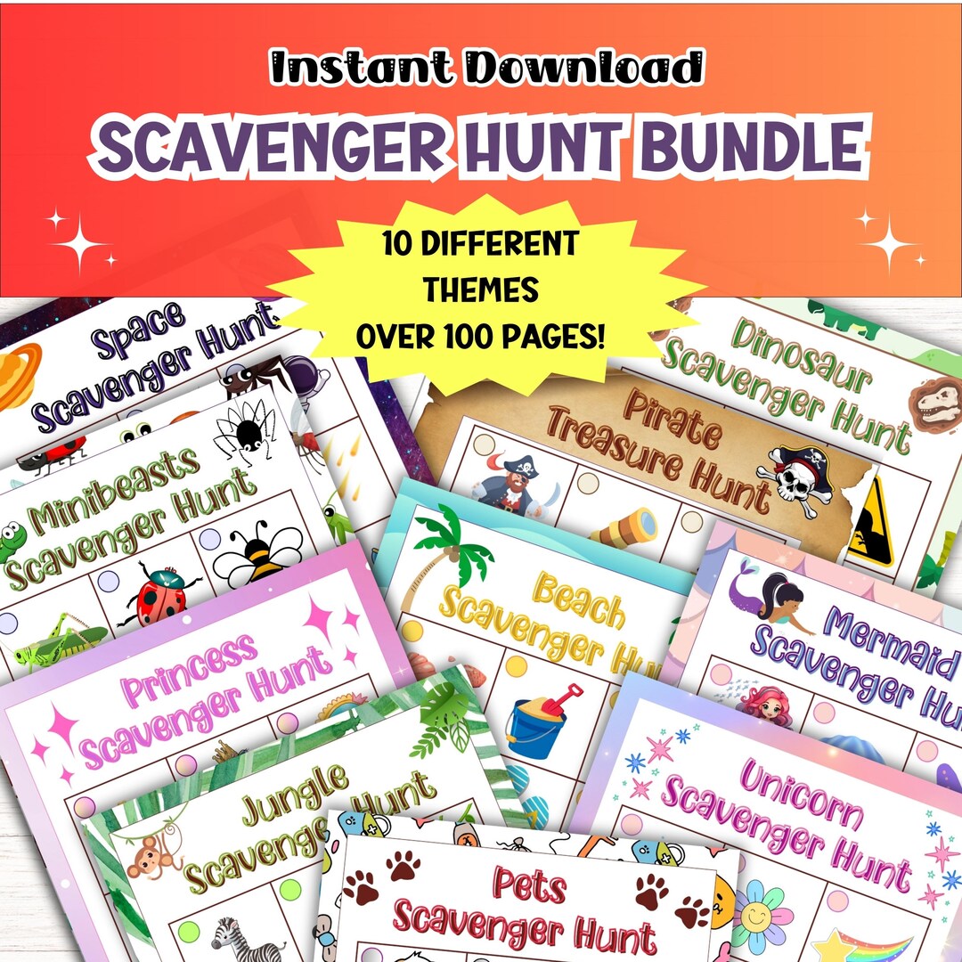 Fun Kids Scavenger Hunt Bundle, Indoor Outdoor Treasure Seeking Games ...