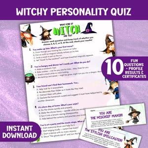 Printable Witches Personality Quiz, Halloween Party Game, Kids Witch ...