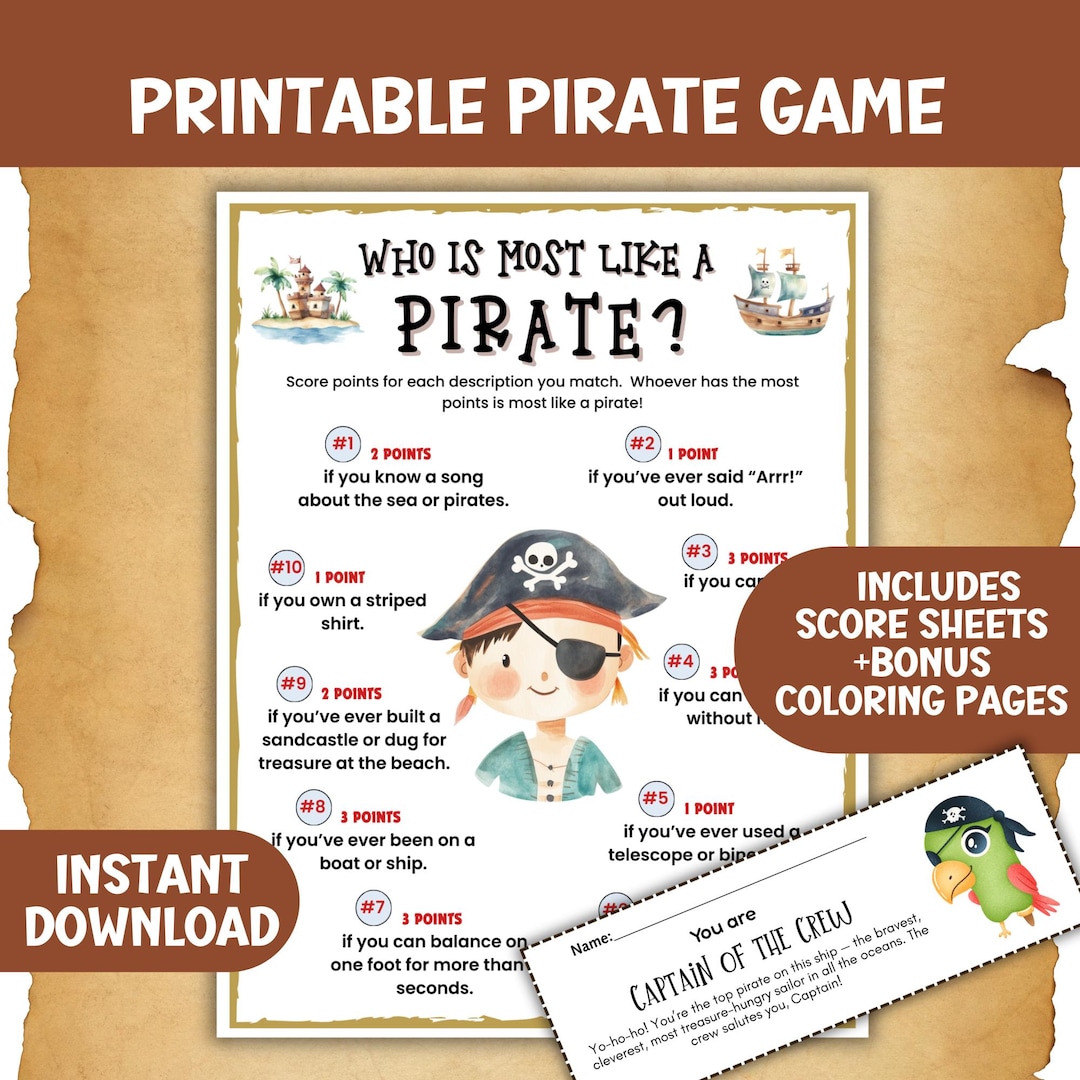 Pirate Party Game, Kids Printable Classroom Quiz Activity, Nautical ...