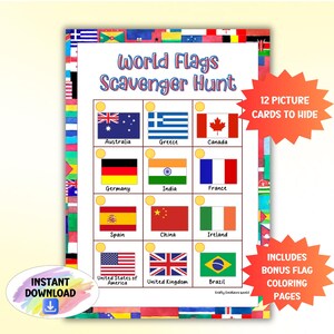 Flags of the World Scavenger Hunt for Kids, Indoor or Outdoor Holiday ...