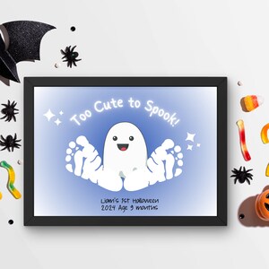 Halloween Handprint Footprint Art, Too Cute to Spook Wall Print, Kids ...