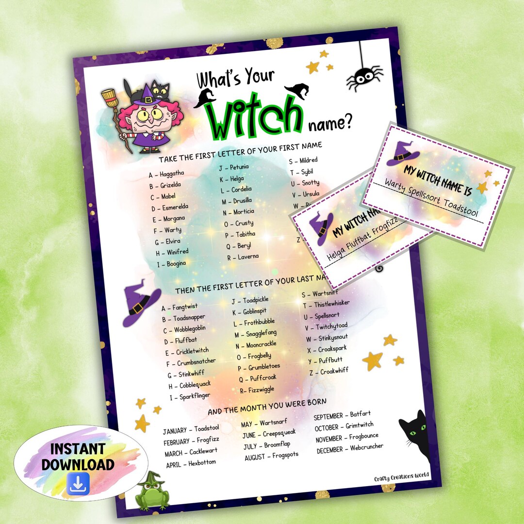 Whats Your Witch Name Halloween Game, Fun Name Generator Activity ...