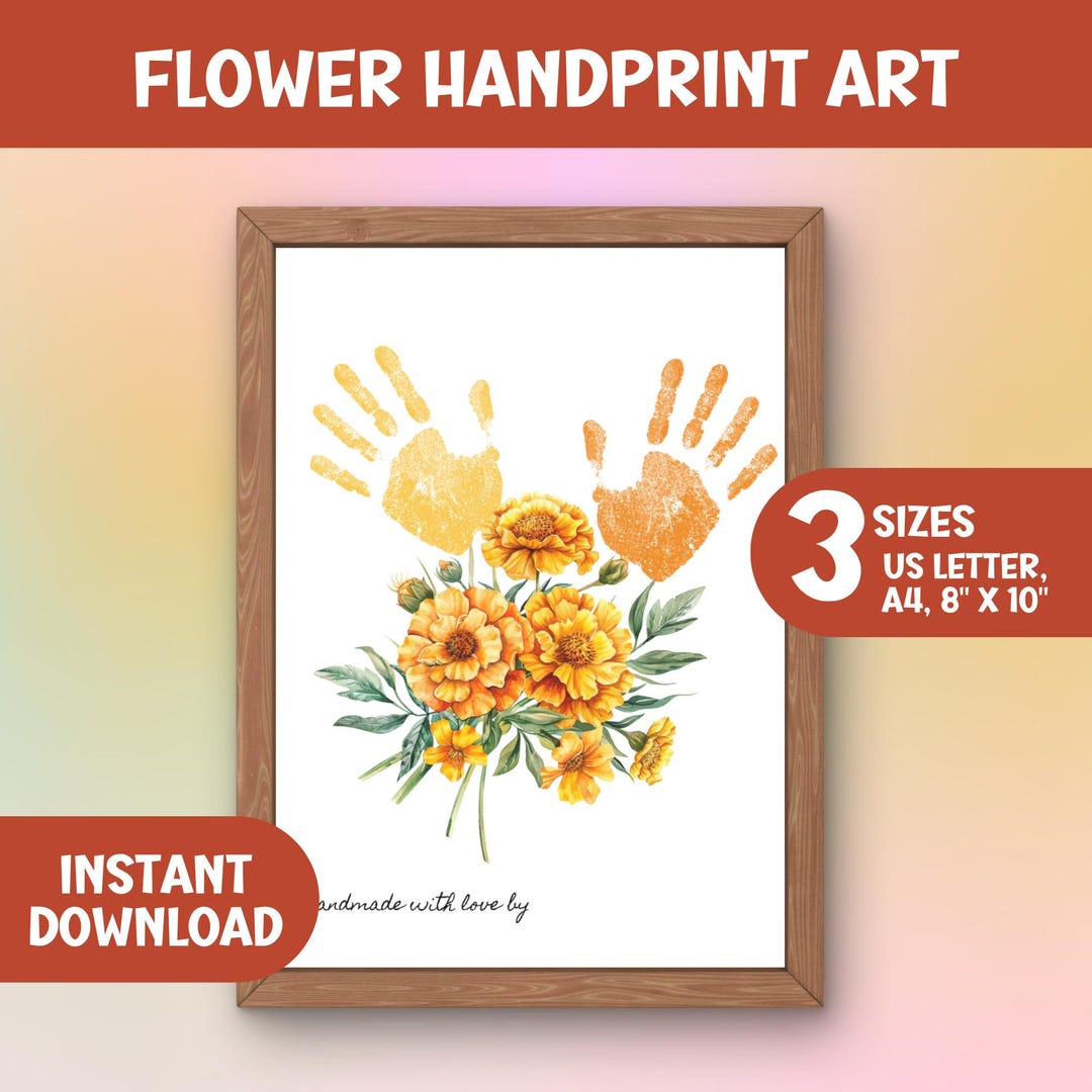 Printable Flower Handprint Craft, Fall Colors Floral Print, Kids ...