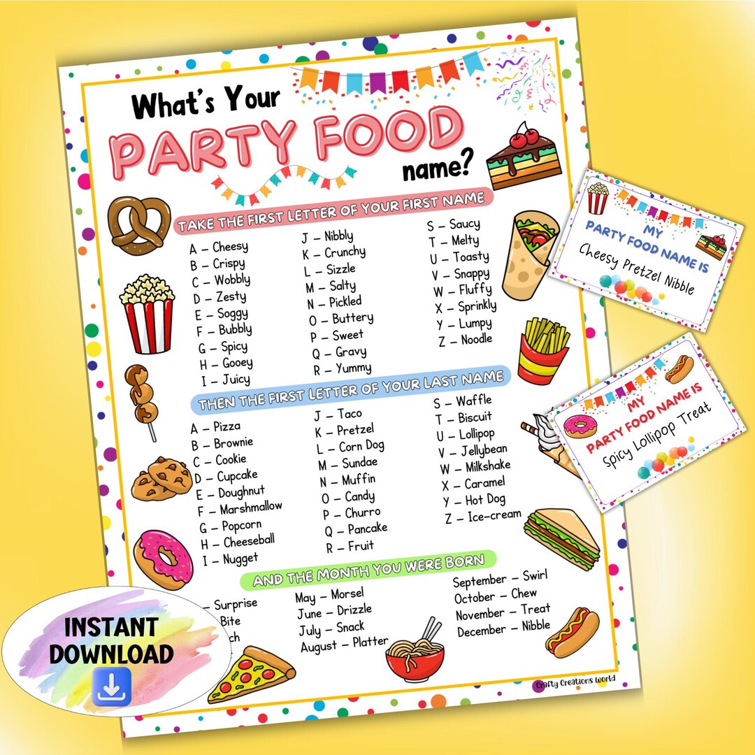 Whats Your Party Food Name Party Game for Kids, Foodie Name Generator ...