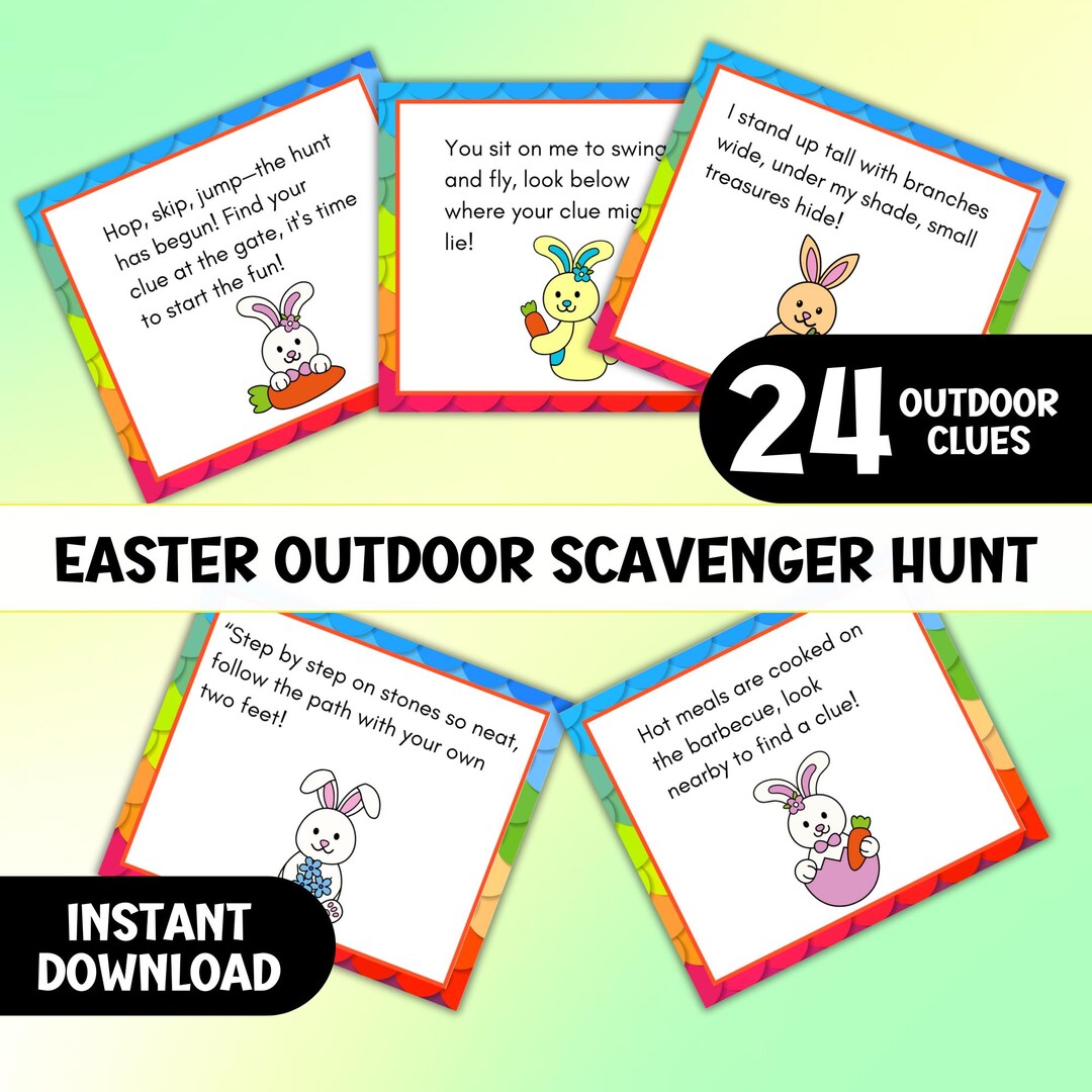 Printable Easter Egg Scavenger Hunt, Outdoor Treasure Hunt Clue Cards ...