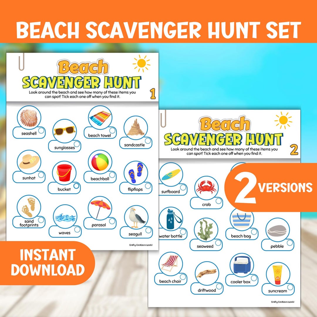 Beach Scavenger Hunts Printable for Kids, Summer Vacation Activity ...