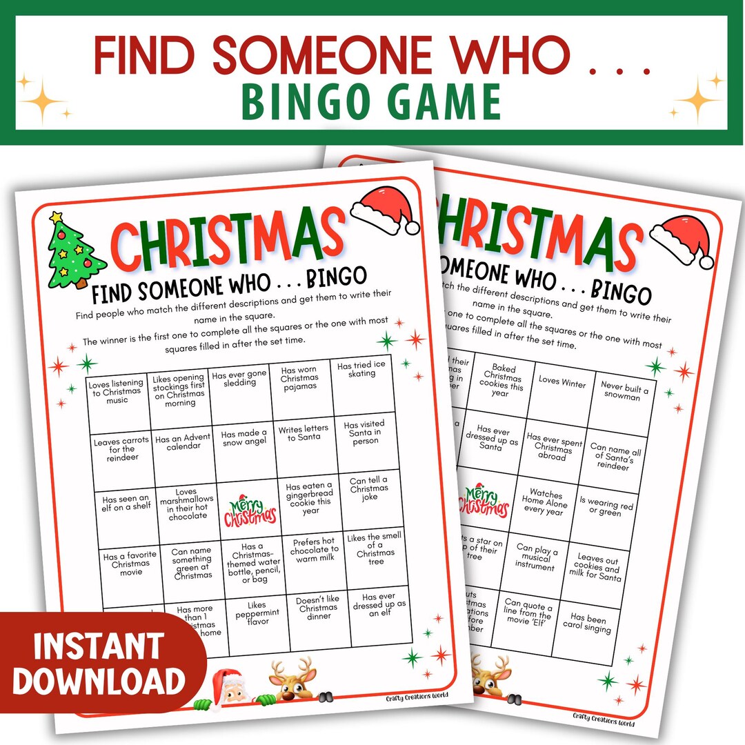 Christmas Party Game, Find Someone Who Bingo, Ice-breaker Activity ...