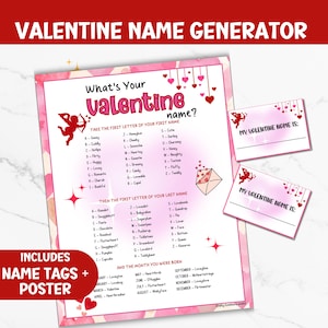 Whats Your Valentine Name Party Game for Kids, Name Generator Activity ...