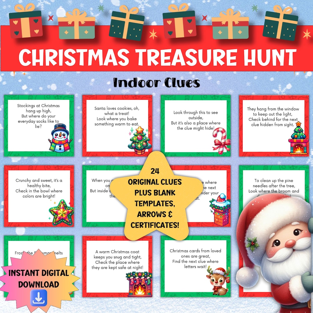 Christmas Treasure Hunt Printable Party Game for Kids Indoor Childrens ...