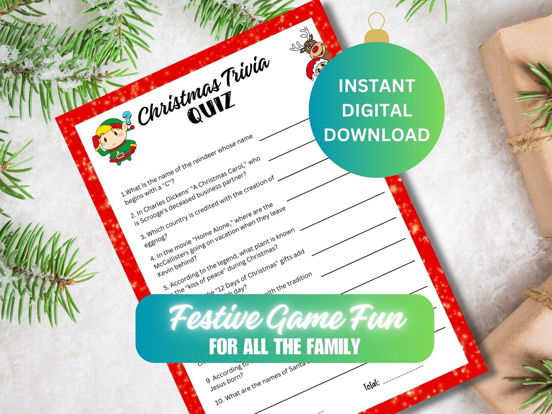 Christmas Trivia Quiz Printable Party Game, Fun Family Activity ...