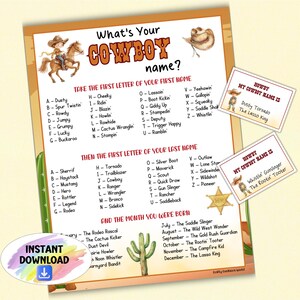 Whats Your Cowboy Name Party Game for Kids, Wild West Name Generator ...