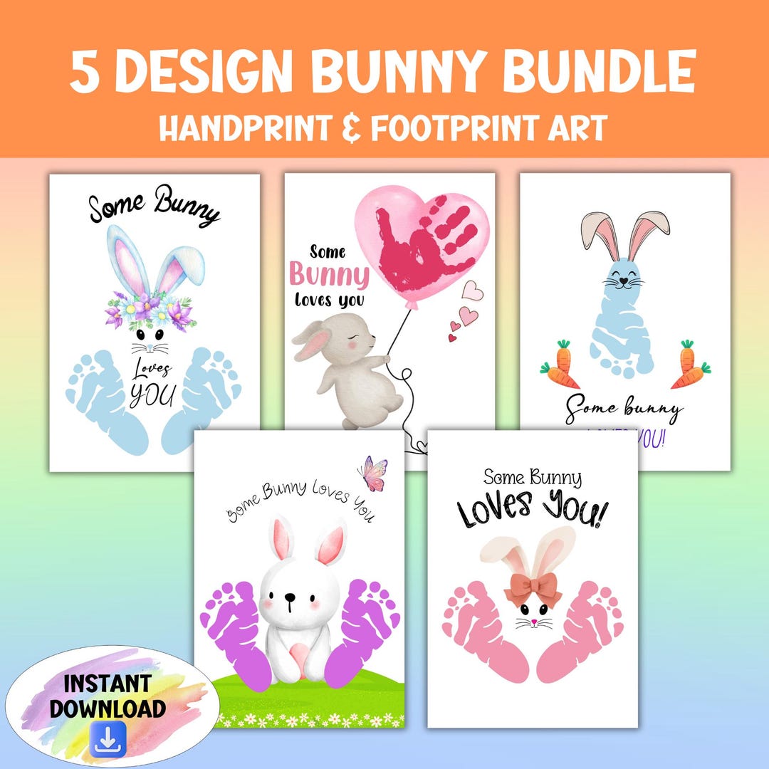 Spring Handprint Footprint Art Craft Bundle, New Baby Keepsake, Easter ...