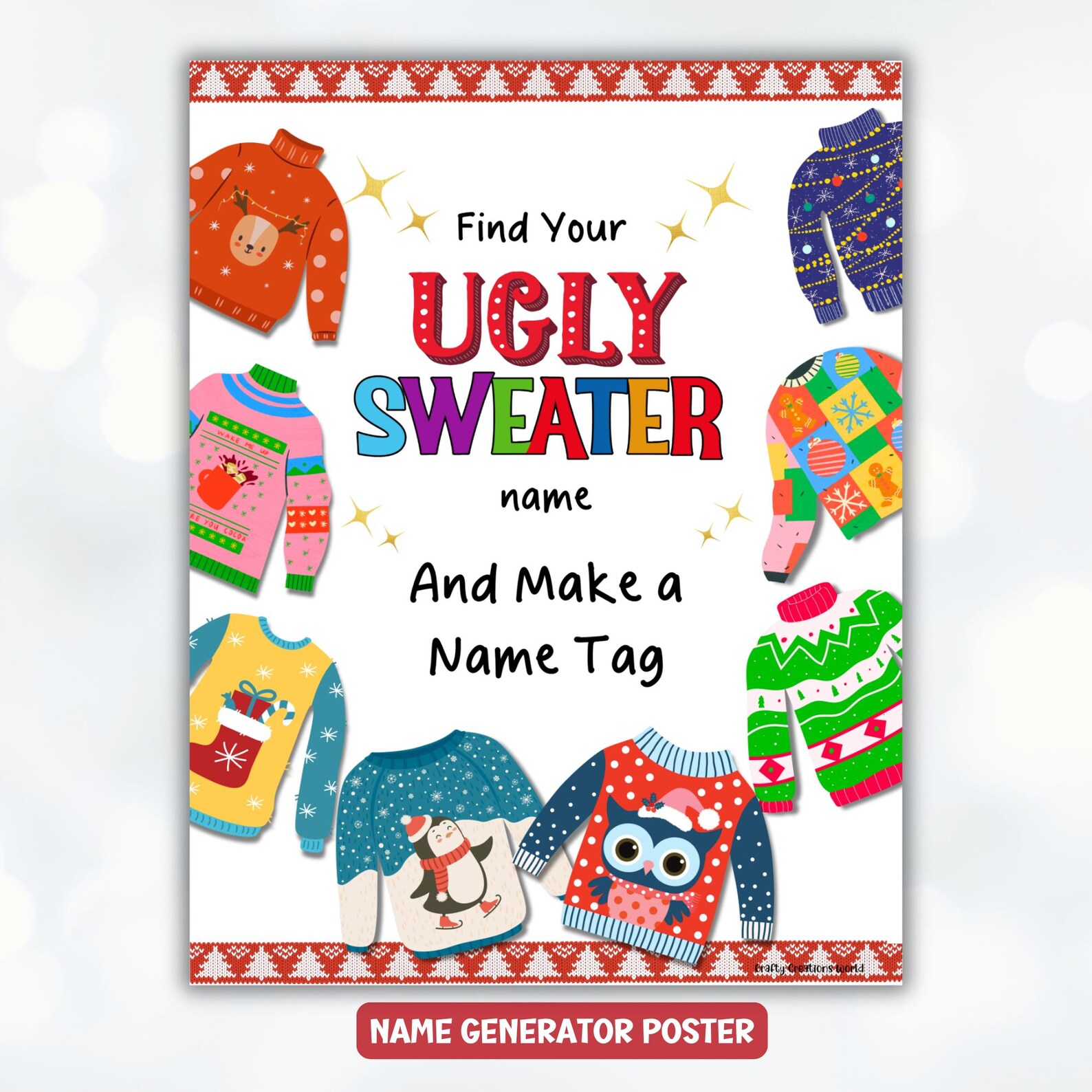Ugly Sweater Name Generator, Christmas Printable Game for Kids, What's ...