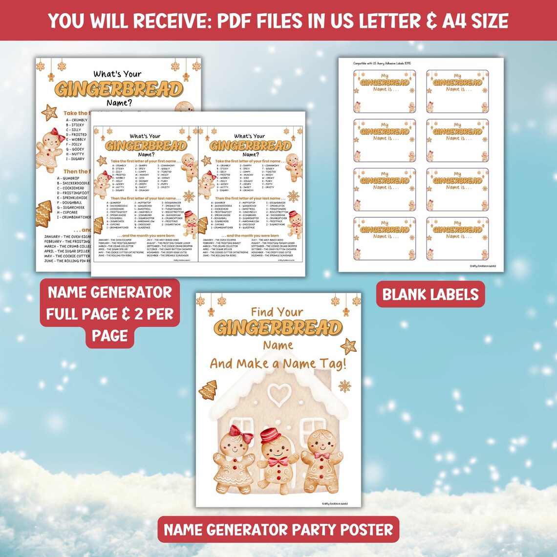 Gingerbread Name Generator, Christmas Printable Game for Kids, What's ...