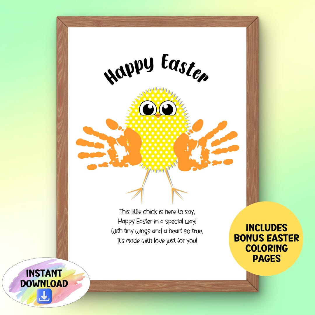 Easter Chick Handprint Art Printable, Cute Chicken Poem, Kids DIY Craft ...