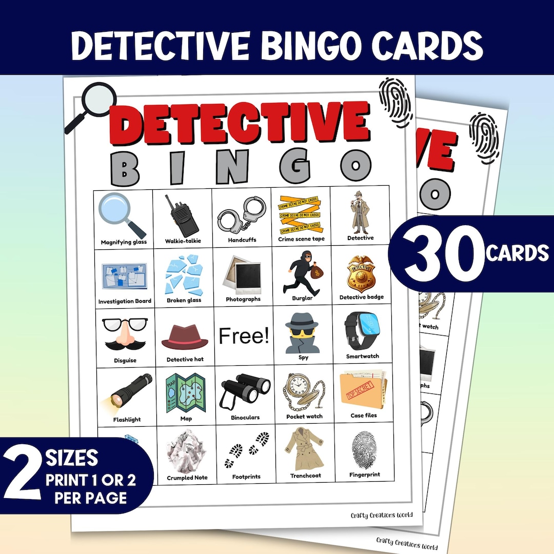Detective Bingo Game, Printable Kids Activity for Parties, Classroom ...
