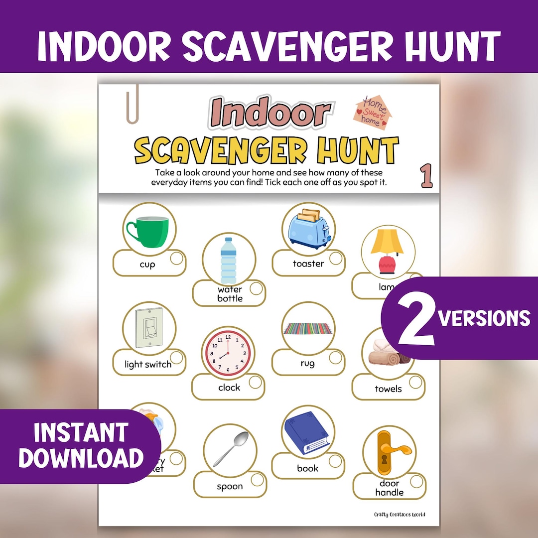 Indoor Scavenger Hunt Printable for Kids, Indoor Screen Free Game ...