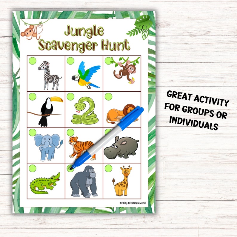 Jungle Scavenger Hunt for Kids, Indoor or Outdoor Holiday Activity ...