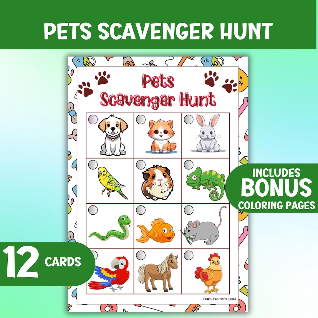Pets Scavenger Hunt for Kids, Indoor or Outdoor Holiday Activity ...