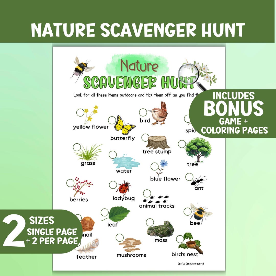 Nature Scavenger Hunt Games Activity Bundle for Kids, Printable Outdoor ...