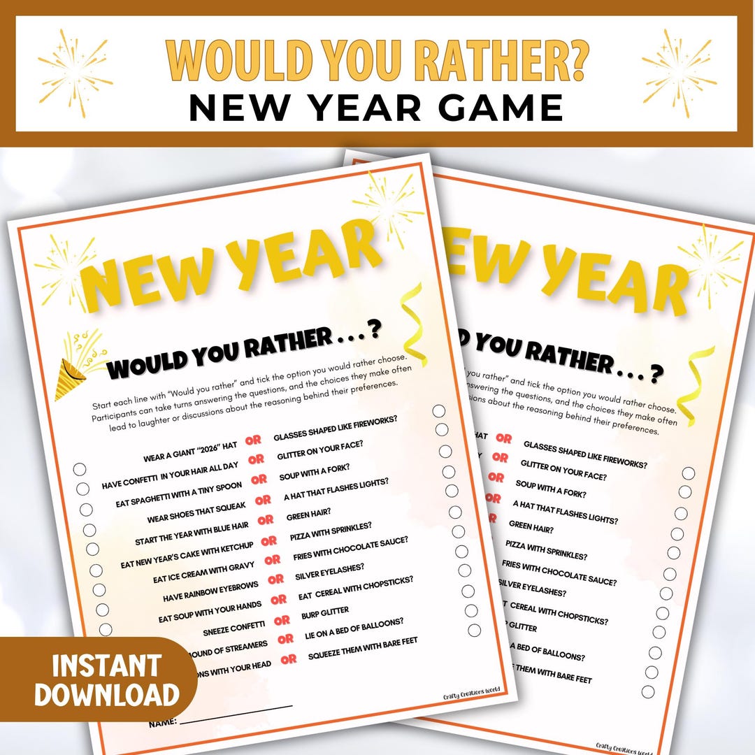 New Year Would You Rather Game, Printable Kids Quiz, This or That ...