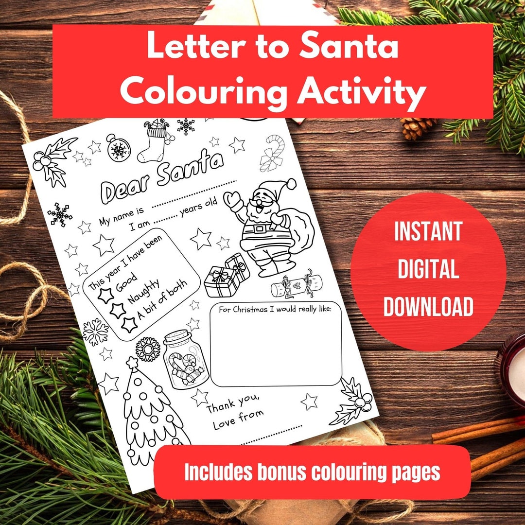 Letter to Santa Colouring Page, Printable Letter to Santa With Bonus ...