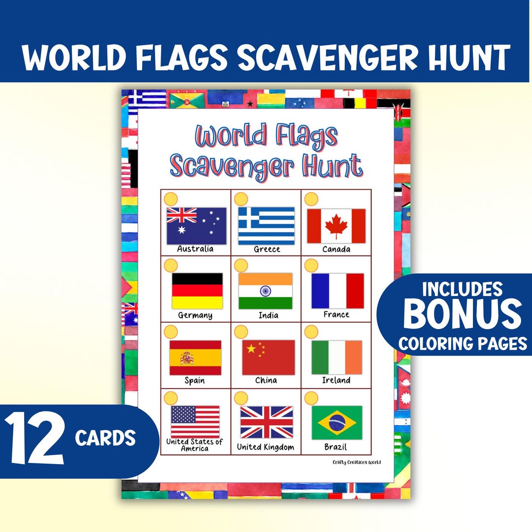 Flags of the World Scavenger Hunt for Kids, Indoor or Outdoor Holiday ...