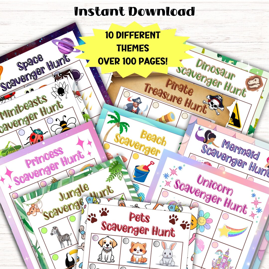 Kids Printable Scavenger Hunts Indoor Outdoor Treasure Seeking Games ...
