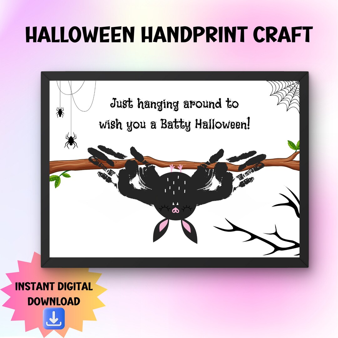 Halloween Handprint Art Activity, Cute Bat DIY Craft, Toddler Kids ...