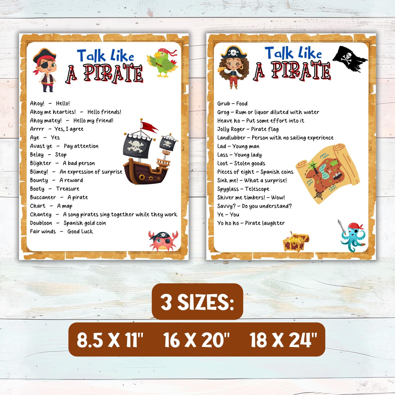 Talk Like A Pirate Posters, Kids Wall Art, Classroom Posters ...