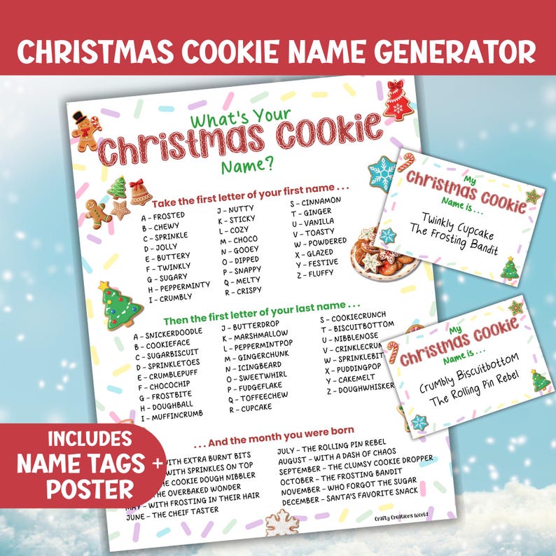 Christmas Cookie Name Game, Xmas Printable Name Generator for Kids ...