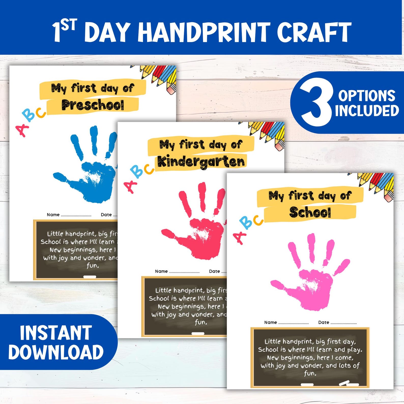 First Day of School Handprint Craft, Preschool Poem Keepsake, Hand ...
