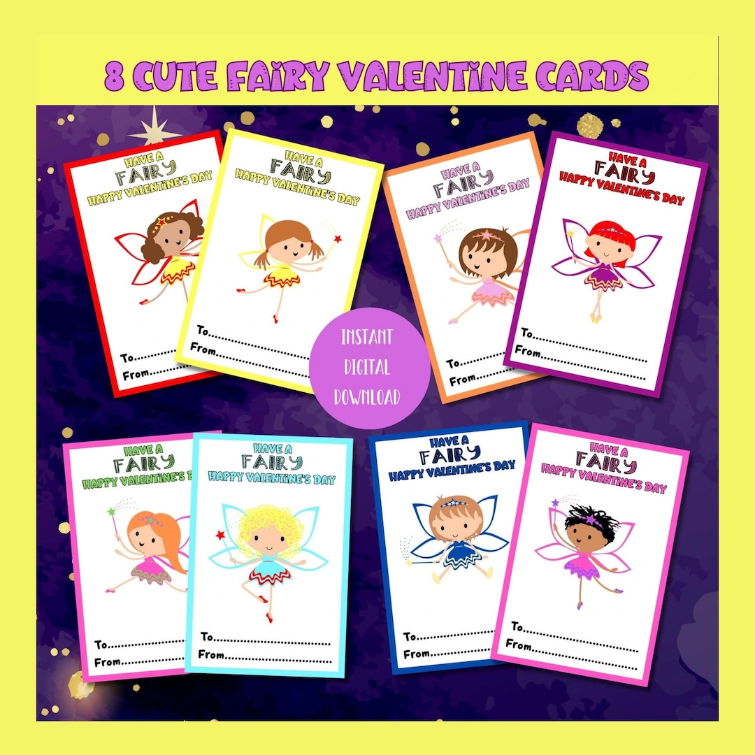 Printable Fairy Valentine's Day Cards, DIY Digital Download Valentine ...
