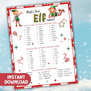 Whats Your Elf Name Christmas Game, Fun Name Generator Activity ...