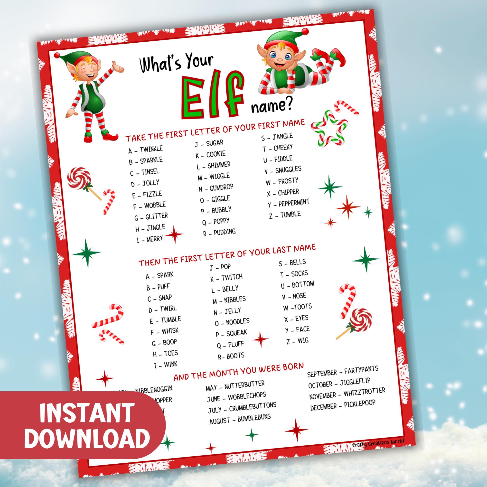 Whats Your Elf Name Christmas Game, Fun Name Generator Activity ...