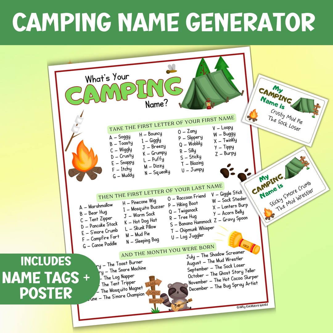 Whats Your Camping Name Game for Kids, Summer Camp Label Generator ...