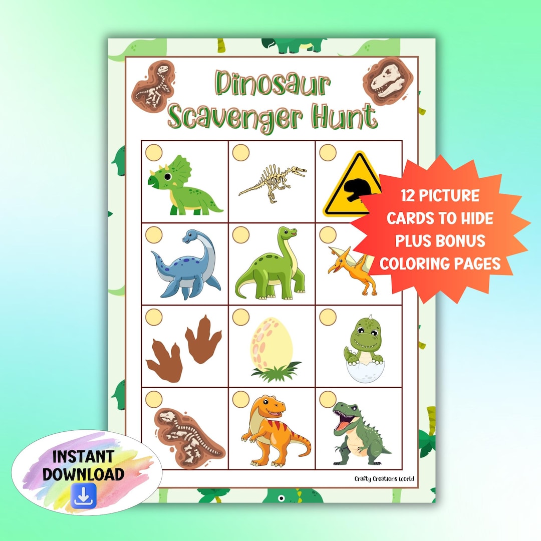 Dinosaur Scavenger Hunt for Kids, Indoor or Outdoor Holiday Activity ...